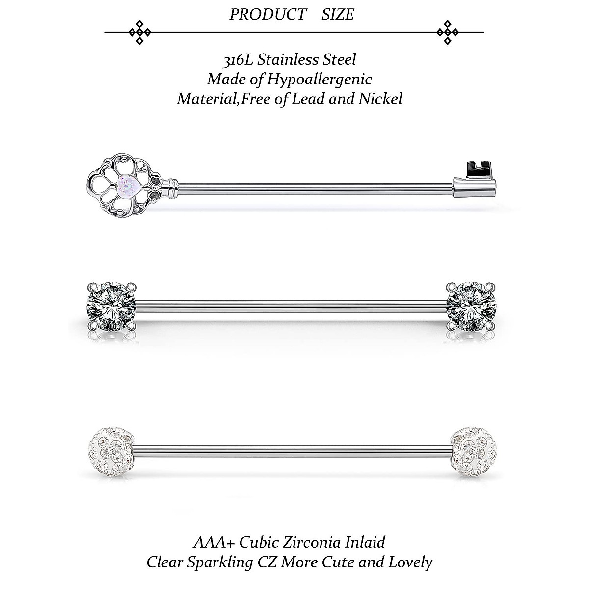 Vsnnsns 14G Industrial Piercing Jewelry Industrial Earrings Industrial Barbell Surgical Steel Cartilage Earrings Industrail Piercing 1 1/2"(36mm) Bar Length for Women Men 6PCS Silver