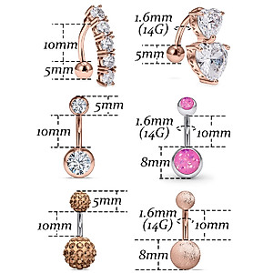 Vsnnsns 14G Belly Button Rings Belly Rings for Women Stainless Steel CZ Opal Belly Piercing Jewelry Surgical Steel Butterfly Belly Button Rings Curved Navel Ring Body Jewelry Piercing Rose Gold