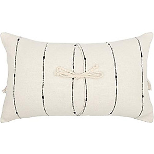 Piper Classics Farmcloth Stripe Pillow Cover w/ Fringe, 12" x 20", Urban Rustic Farmhouse Style, Boho Chic, Natural Cream w/ Black Stripes