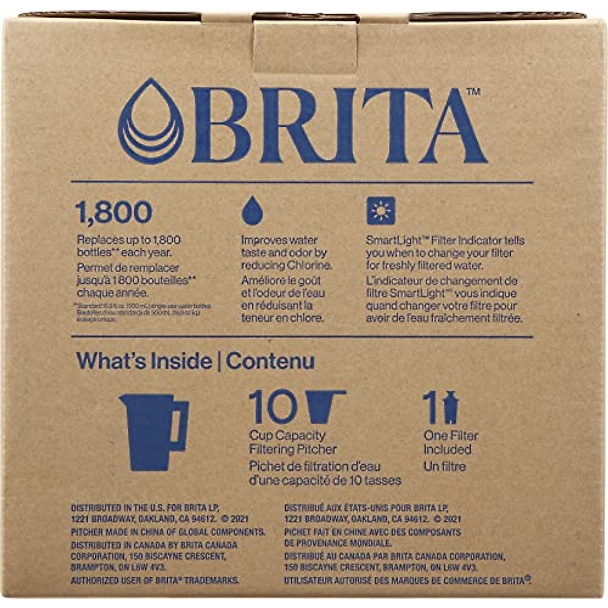 Brita Large Water Filter Pitcher for Tap and Drinking Water with SmartLight Filter Change Indicator + 1 Standard Filter, Lasts 2 Months, 10-Cup Capacity, Black