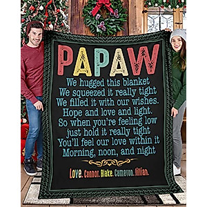 Personalized Papaw Christmas Blanket, Customized Xmas Papaw Gifts, for Papaw, Custom Papaw Papa Poppop Father Papaww Pawpaw Blanket with Children Name.