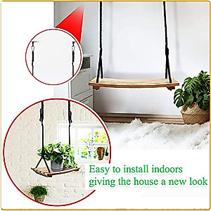 Adult Tree Swing Waterproof Wood Hanging Beech Tree Swings Garden Swing Chair Seat for Indoor Outdoor with Adjustable Rope (24''x10'')