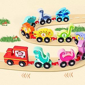 Toddler Toys for 4 3 Year Old Boys Gifts,Montessori Toys for 3 4 Year Old Girls Birthday Gifts,Wooden Train Set Dinosaur Toys for Kids 3-5 Years Old Toy Cars for Toddler Boy Toys Age 4
