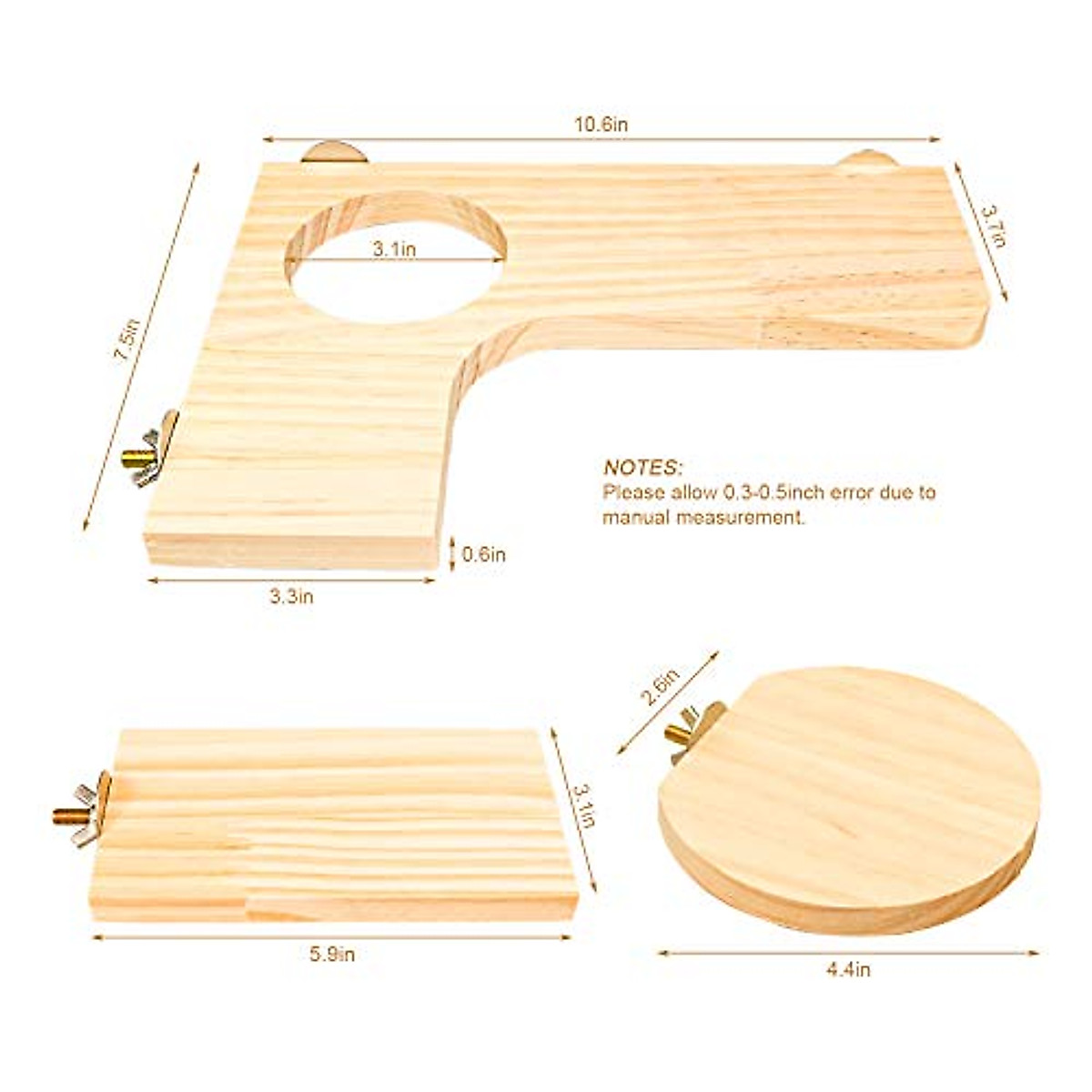 Squirrel Gerbil Chinchilla and Dwarf Hamster L-shaped Round Hole Wooden Platform, 3 Pieces of Natural Hamster Standing Platform Chinchilla Cage Accessories, Birds Parrots Activity Playground (style-1)