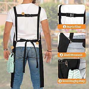 HODRANT Heavy-duty BBQ Grilling Apron, Outdoor Cooking Apron for Men & Women Chef with Dual Shoulder Straps & Adjustable Buckle, Anti-oil Kitchen Apron with Multiple Pockets & Slit Hem, Apron Only