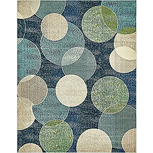 Unique Loom Chromatic Collection Modern Bokeh & Vibrant Abstract Area Rug for Any Home Décor, 8 ft x 10 ft, Navy Blue/Beige