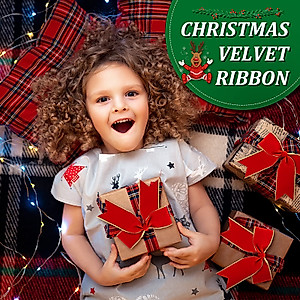 3 Rolls 30 Yards Christmas Red Velvet Ribbon with Gold Edge 2.5 Inch Wide Wired Ribbon Outdoor Ribbon Holiday Decorative Ribbon Fabric Ribbons for Xmas Tree Bow Wreath Making Gift Wrapping Craft