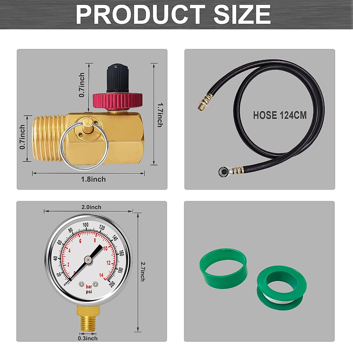 GODESON Air Tank Valve Kit with Gauge, Air Tank Repair Kit Come with 2" Pressure Gauge with 1/8"NPT, 4 Ft Air Hose with 1/4"NPT Connect and Brass Air Tank Manifold with 1/2" NPT to Air Tank…