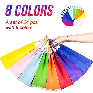 Florskoye Gift Bags 24 Pieces Kraft Paper Party Favor Bags with Handles, 8 Colors Rainbow Goodie Bags Candy Bags Bulk for Kids Birthday, Baby Shower, Christmas, Parties, Wedding (Small Gift Bags 5.1 x 3.1 x 8.2 Inch)