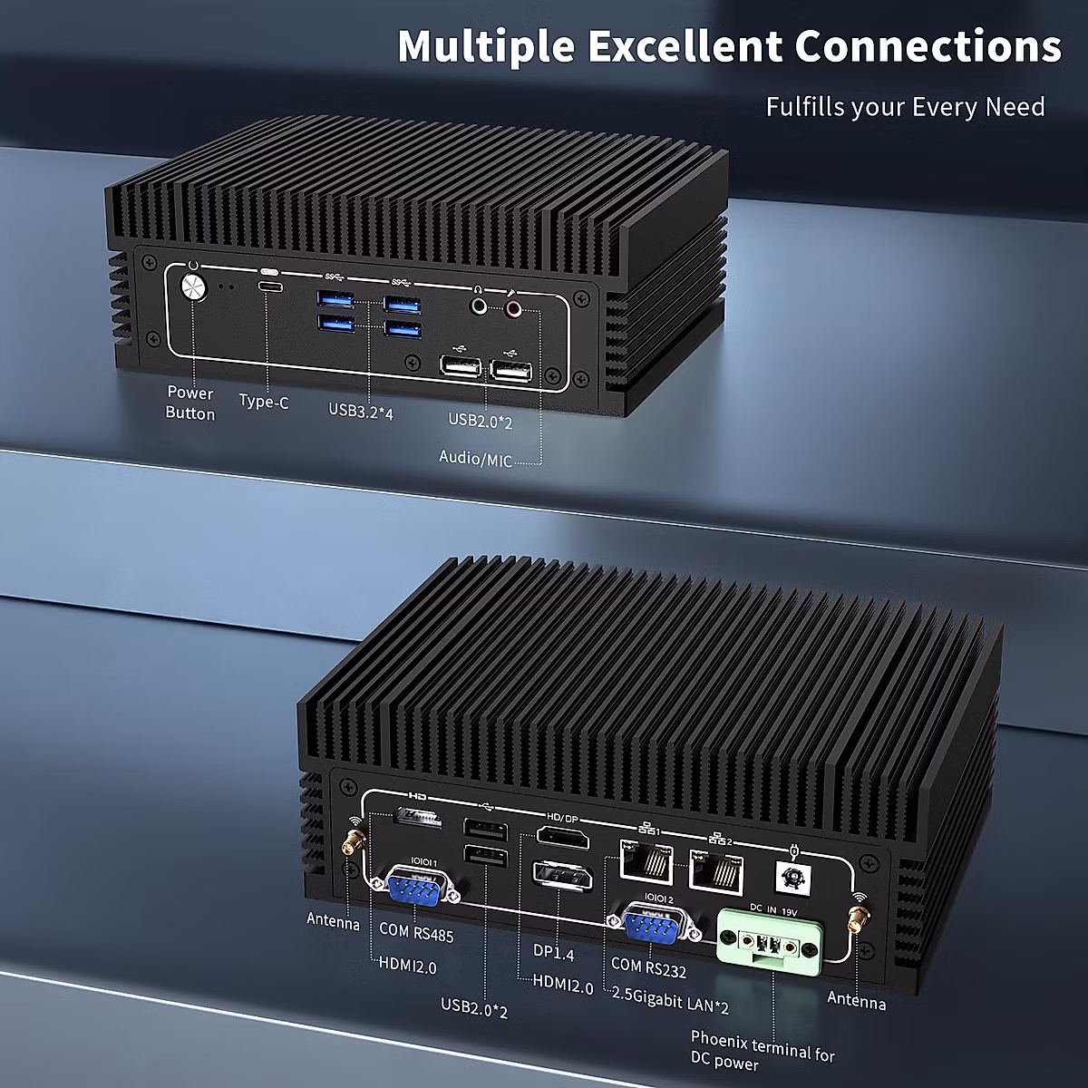 Fanless i5 Mini PC Thunderbolt 4 Intel 12th i5-1240P Dual Ethernet 2.5gb LAN Industrial Mini Desktop Computer Dual Channel 16GB DDR4 RAM 512GB NVME SSD, 4K Dual HDMI Display, 8 x USB