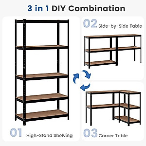 ERGOMASTER Storage Shelves Metal Garage Shelving Unit 5-Shelf Adjustable Heavy Duty Boltless Organizer Rack (1, Black)