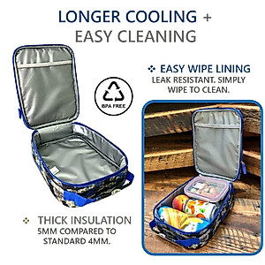 Bundle of Camo Lunch-Box for Boys 4 Compartments (Blue Camouflage) + Camo Lunch Box for Boys Kids Men with Ice Pack (Blue Black Camouflage)