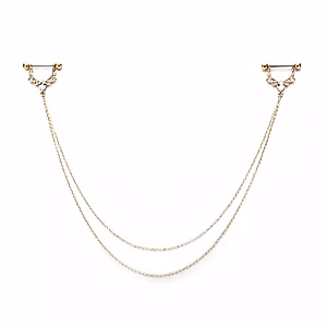 Pierced Owl 14GA Gold Plated 316L Stainless Steel Double Chain Connecting Pear Shaped CZ Crystal Filigree Nipple Barbells