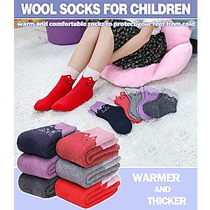MQELONG Wool Socks for Kids Boys Girls Winter Warm Wool Hiking Thick Boot Cozy Crew Socks 6 Pairs (6 Pairs Cat, 4-7 Years)