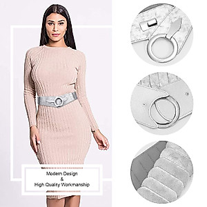 SUOSDEY Women Fashion Wide Elastic Belt Stretch Waist Belt with Easy Silver Buckle for Dresses,silver,S