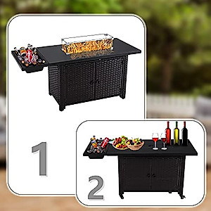 Propane Fire Pit Table, 54 in 50,000 BTU PE Rattan Gas Fire Pit with Glass Wind Guard, Waterproof Cover, Lava Glass, CSA Certified for Outside Garden/Patio/Deck/Poolside.