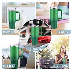 40 oz Tumbler with Handle and Straw, 100% Leak Proof Tumblers Cup, Stainless Steel Insulated Travel Coffee Mug, Keeps Drinks Cold for 24 Hours or Hot for 10 Hours, Fit for Car Cup Holder, Green