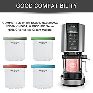 Ice Cream Pint Containers with Silicone Lids Replacement，Compatible with NC299AMZ and NC300s Series Creami Ice Cream Makers