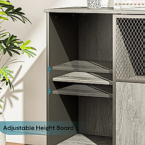 Bestier Industrial Bar Cabinet for Liquor and Glasses with Sliding Metal Mesh Door Kitchen Accent Sideboard Buffet Wine Rack with Adjustable Shelf Home Bar Furniture Gray