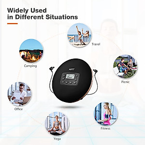 HOTT CD711T Bluetooth Rechargeable Portable CD Player for Home Travel and Car with Stereo Headphones and, Anti Shock Protection-Black