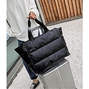 Puffer Tote Bag of Women,Large Designer Handbags, Winter Soft Puffer Shoulder Bag Ladies Yoga Fitness Bag Travel Bag(Black)