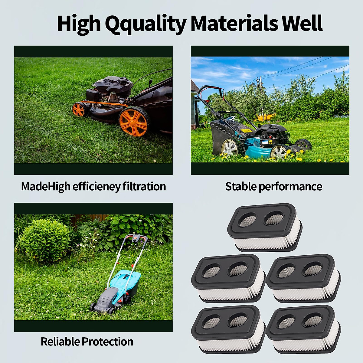 JICHEKU 593260 Lawn Mower Air Cleaner Compatible with 4247 5432 5432k 09P00 09P702 550E 500EX 550EX 625 575EX Mower Series Engine Replaces 798452 334404 (5 PCS)