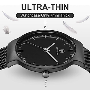 GOLDEN HOUR Men’s Watches Fashion Minimalist Thin 38mm Quartz Analog Waterproof Watch with Black Stainless Steel Mesh Band Gray Hands