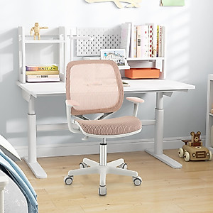 Giantex Kids Desk Chair, Children Armrest Computer Chair with Sit-Lock Wheels, Ergonomic Kids Office Chair with Waterfall Seat, Rolling Swivel Mesh Study Desk Chair for Girls Boys (Pink)