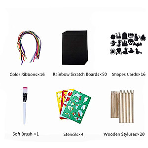 LUREME Scratch Paper Art Set 107 Pcs Rainbow Magic Scratch Off Arts and Crafts Supplies Kits Sheet Party Favor Christmas Easter Craft Birthday Gifts (ME000010-2) Halloween