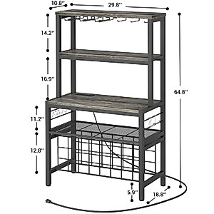 Unikito Wine Bar Cabinet with RGB LED Light and Outlet, FreeStanding Wine Rack Table, Floor Liquor Cabinet with Glass Holder, Floor Bar Cabinet with Wine Rack for Home Kitchen Dining Room, Black Oak