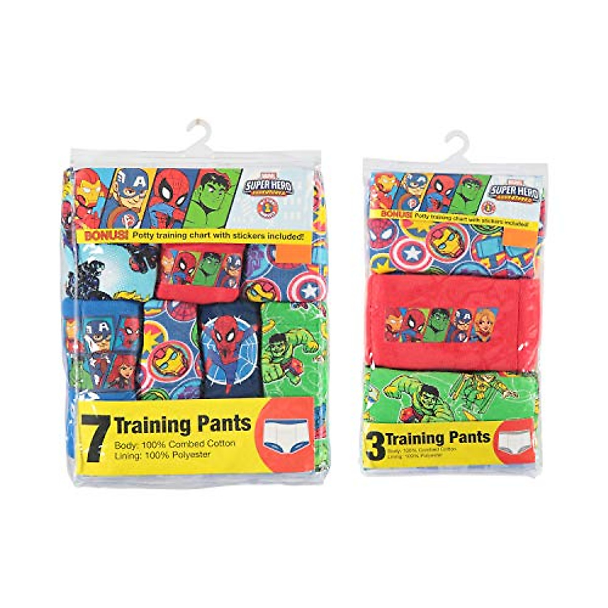 Marvel Boys Potty Training Pants, Success Chart & Stickers with Spiderman, Iron Man, Hulk & More Sizes 18M-4T, 10-Pack Superhero Friends, 2T