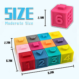 OWNONE 1 Baby Soft Blocks, 16PCS Stacking Building Blocks for Toddlers 1-3, Teething & Sensory Toys for Babies Infant 6 9 10 12 18 Months, Learning Developmental Toys for Boys & Girls 1 2 3 Years Old