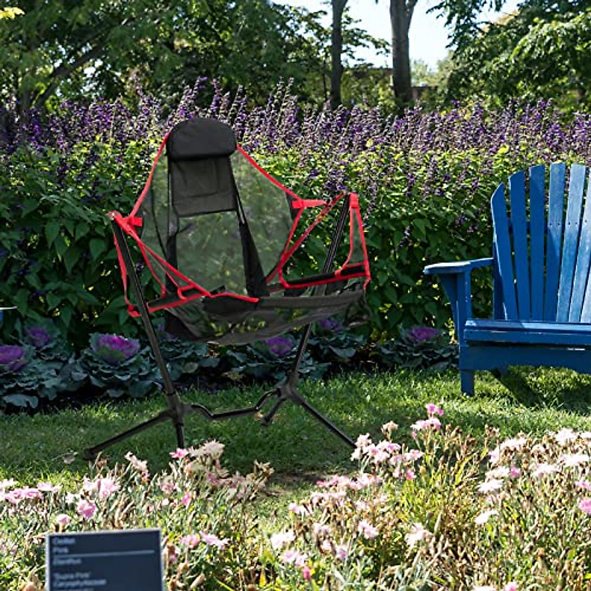 ALIMORDEN Oversize Outdoor Folding Chair Camping Chair Equipment Lounge Chair，Portable， Ultralight Aluminum Rocking Chair, Comfortable Backrest Outdoor Hammock Lounger with Cup Bag， Red