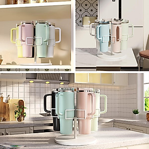 QimCoor Stanley 40 oz Cup Organizer and Storage, Rotating Tumbler Holder, Water Bottle Rack for Kitchen Organization, Easy to Access, Equipped with Non-Slip Pad (White)
