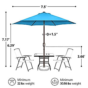 Funsite 7.5ft Patio Umbrella, UV Protect Market Table Umbrella with Heavy Duty Pole, Ventilate Design Outdoor Umbrella with Push Botton Tilt & Crank Ideal for Garden, Lawn, Deck, Yard&Pool, Light Blue