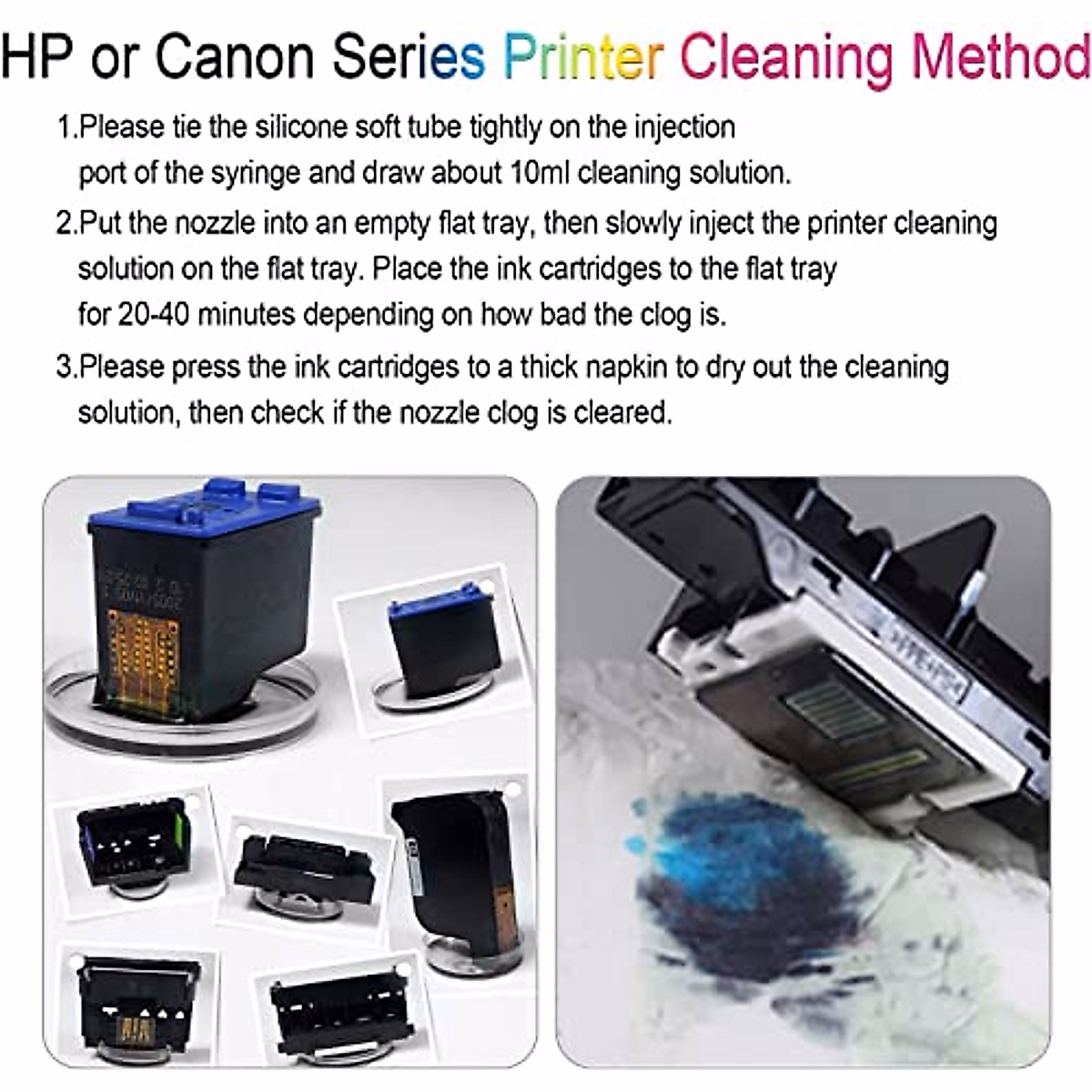 Printers Jack Printhead Cleaning Kit Nozzle Solution for Brother HP Officejet 8610 8600 8620 6600 5520 6500 6700 Canon Pro 10 Pro 100 MX922 Brother MG7120 MG6320 Inkjet Printers