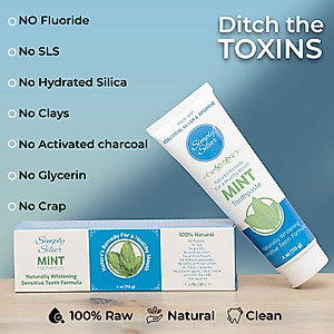 Simply Silver Toothpaste Mint - All Natural Colloidal Silver Toothpaste, Fluoride Free, Sensitive Teeth, Whitening, 4 oz