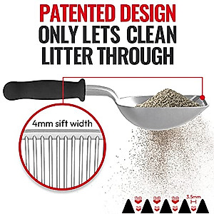 iPrimio Monster Silver Metal Cat Litter Scoop, Easy Grip Soft Foam Ergo Short Sturdy Handle, Super Large Non-Stick Deep Shovel, Fast Sifting, Kitty Litter Box Accessory, Suitable for Sore Hands