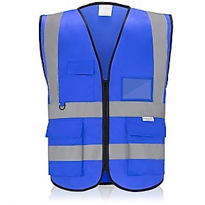 WORCBGIO Reflective Safety Vest with Pockets High Visibility Sliver Strip for Men and Women (Blue, Medium