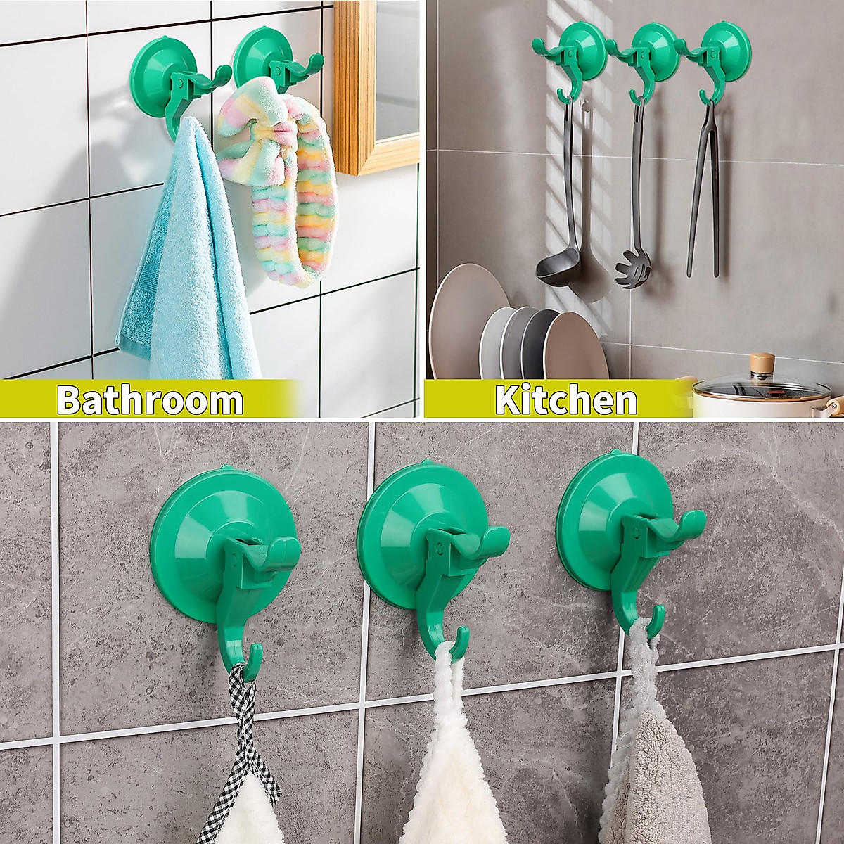 Antimbee Suction Cup Hooks, 10 Pack Wreath Hangers, Removable Glass Wall Holder Hook, Small Suction Utility Hook for Bathroom Kitchen Home Decor, Up to 11 lbs on Smooth Surface (Green)