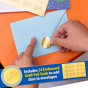 Solpla 24 Pack Assorted Birthday Cards with Gold Foil, Messages, Envelopes, and Stickers | 4x6 Inch Happy Birthday Cards Bulk for Family, Kids, Friends, Work, and Office Celebrations.