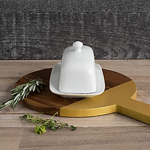 Now Designs Stoneware Rectangle Butter Dish with Lid, White 4.5 x 8 in