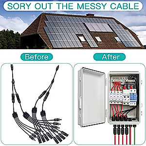 EXCELFU 4 String PV Combiner Box for Solar, with Lightning Arreste & 15A Rated Current Fuse and 63A Circuit Breaker, IP65 Waterproof Solar Combiner Box for On/Off Grid Solar Panel System