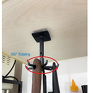 AMOTIE Hooks for Hanging, 360° Rotating Folding Hook, 2 Pack Under Cabinet Utensil Holder with 6 Hooks Utility Hook Kitchen Towel Hooks Suction Cup Hook for Bathroom, Cabinet Hook for Hanging (Black)