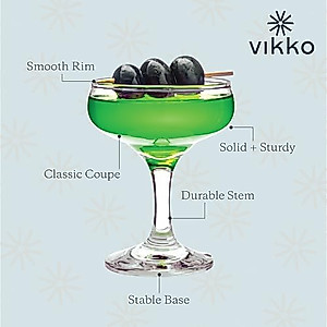 Vikko Cocktail Glasses Coupe Glass, Set of 6 Small Champagne Coupe Glasses, 5.2 Ounce Manhattan Glasses For Cocktails, Classic Martini Glasses, Vintage Coupe Cocktail Glass