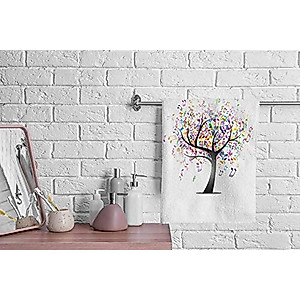 oFloral Tree Hand Towels Cotton Washcloths,Abstract Music Notes Tree of Life Comfortable Soft Towels for Bathroom Spa Gym Yoga Beach Kitchen,Hand Towel 15X30 Inch