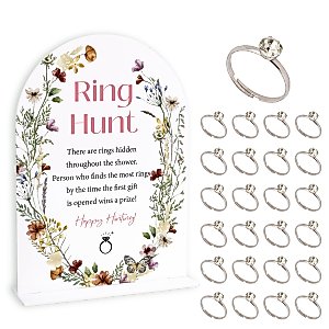 Boho Bridal Shower Party Ring Scavenger Hunt, The Ring Hunt Game, 1 Sign & 30 Rings, Bridal Shower Decoration, wedding party games(xzjz08)