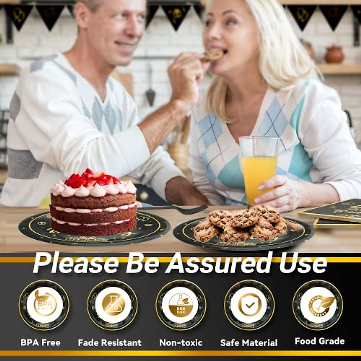 LMJUNZZ 120 PCS 50th birthday party tableware set including plates napkins forks 50th birthday decorations 1974 men's and women's 50th theme party supplies for 30 guests