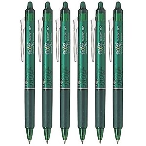 Pilot FriXion Ball Clicker Retractable Erasable Gel Pen, Fine Point, 0.7mm, Green Ink, 6 Count