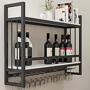 Nordic Iron Wine Rack Wall Hanging Racks,Wall Decoration Metal Wine Bottle Storage Shelf ，Creative Hanging Cup Rack Display Rack with White Wooden Board (Size : 60x20x61cm)